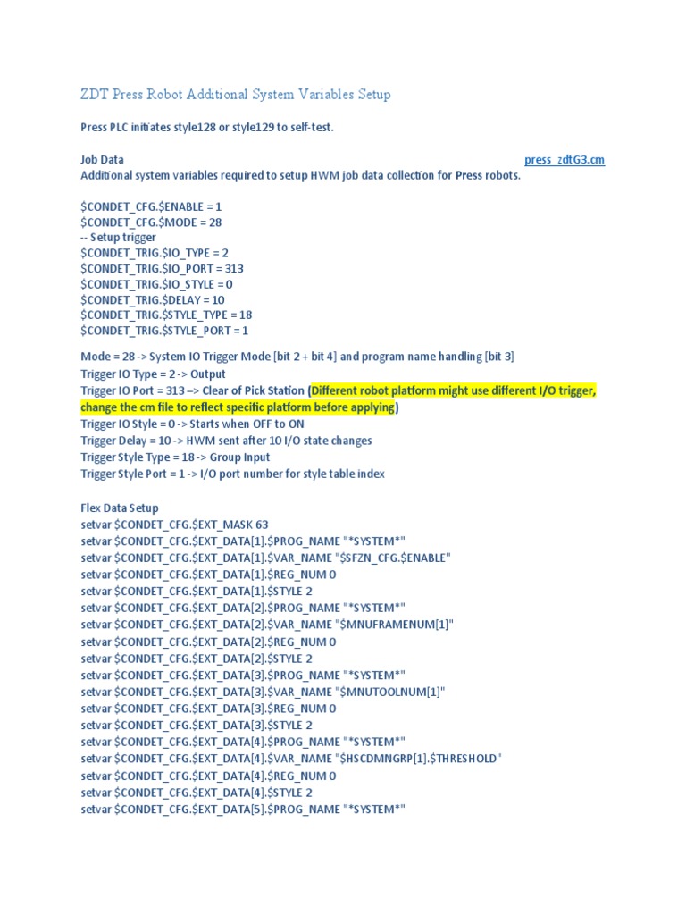 ZDT Press Robot Variable Setup Guide | PDF | Finance & Money Management