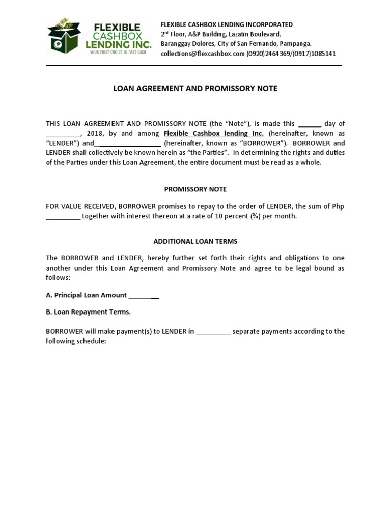 Loan Agreement and Promissory Note | Download Free PDF | Loans ...
