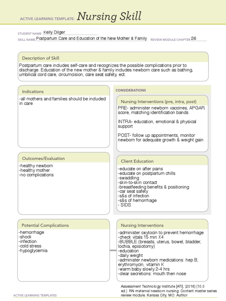 Active Learning Template Nursing Skill Postpartum Care PDF | PDF ...