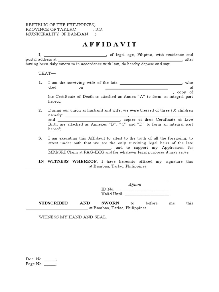 Affidavit:, of Legal Age, Filipino, With Residence and | PDF | Politics ...