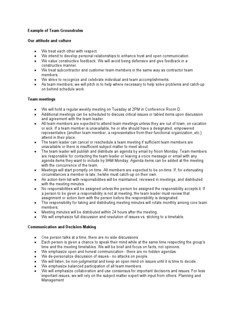 Example of Team Groundrules | PDF | Consensus Decision Making | Cognition