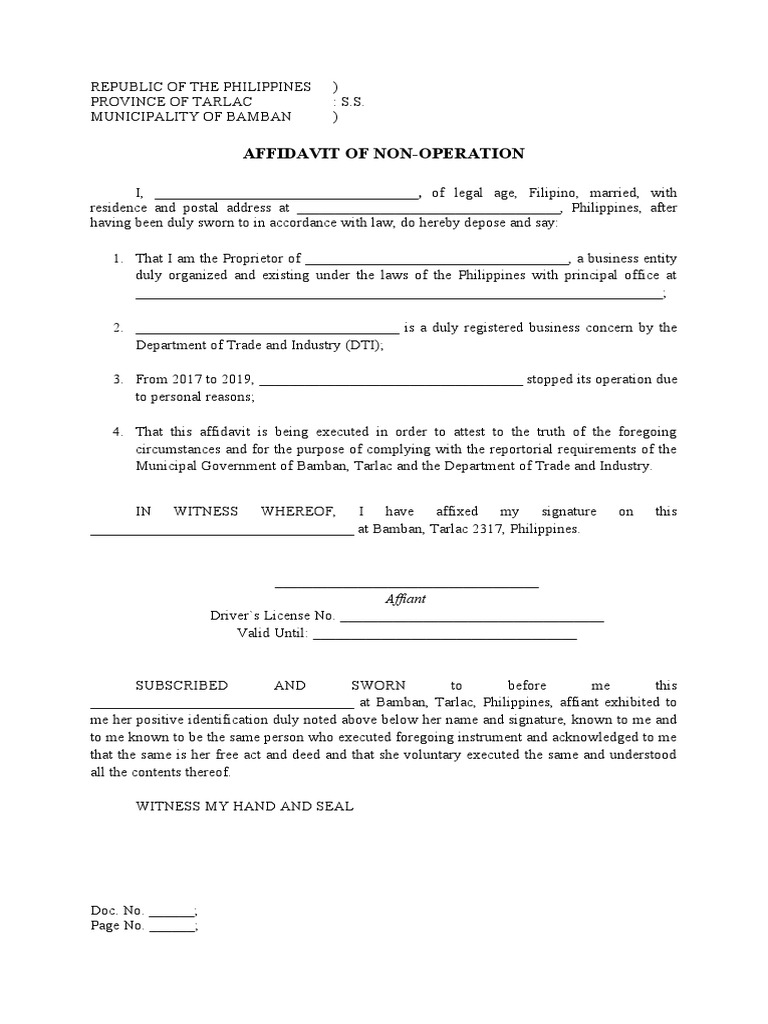 Affidavit of Non-Operation2 | PDF