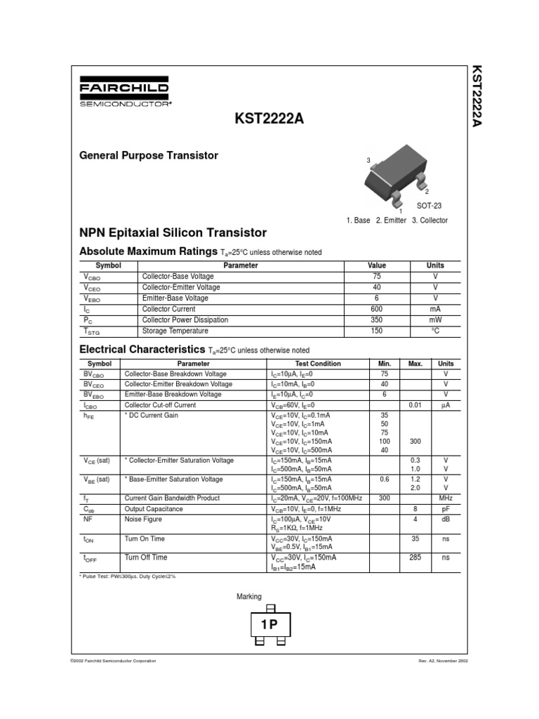 1P Kst2222a | PDF | Bipolar Junction Transistor | Electromagnetism