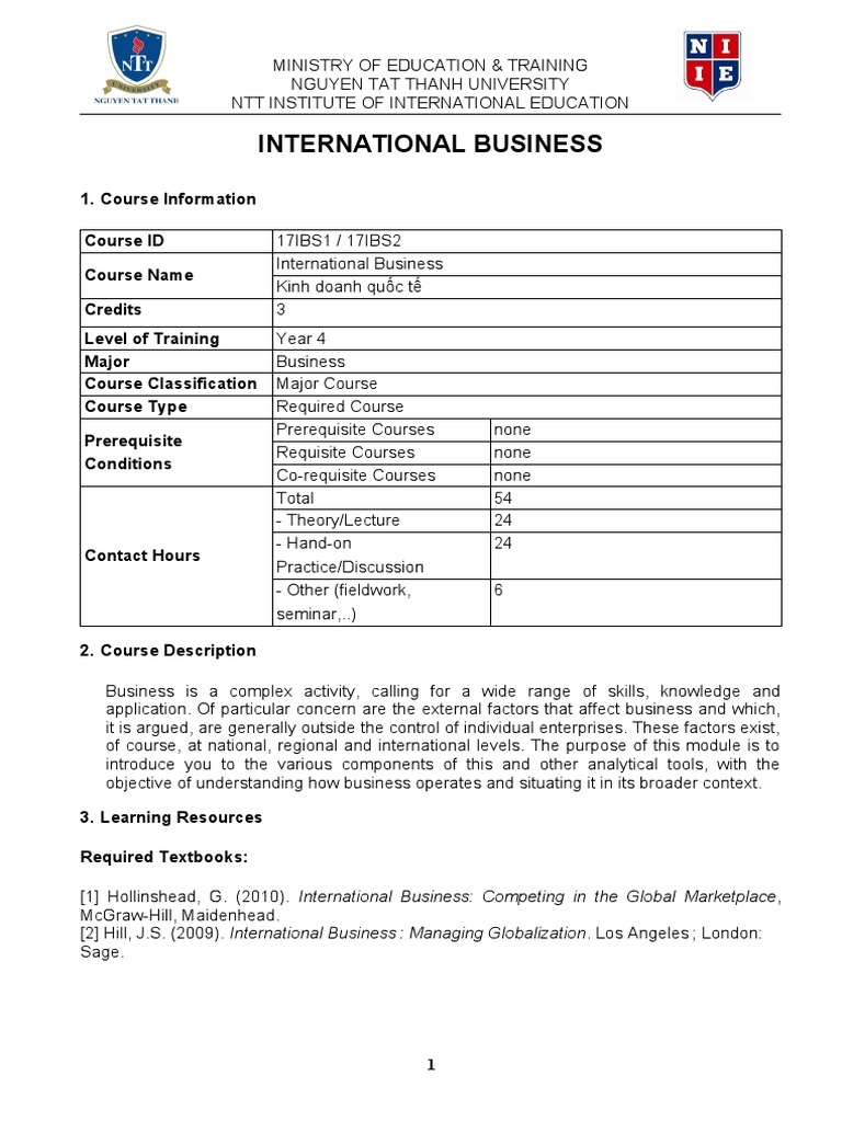 International Business Syllabus | PDF | Test (Assessment) | Educational ...