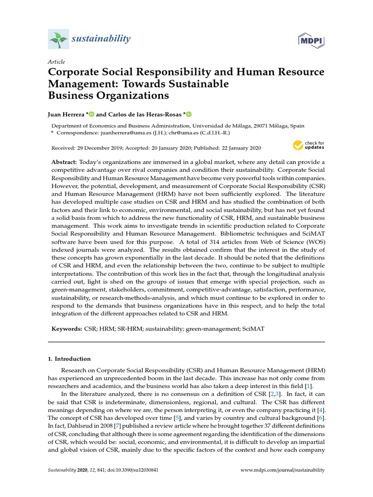 Corporate Social Responsibility and Human Resource Management: Towards ...