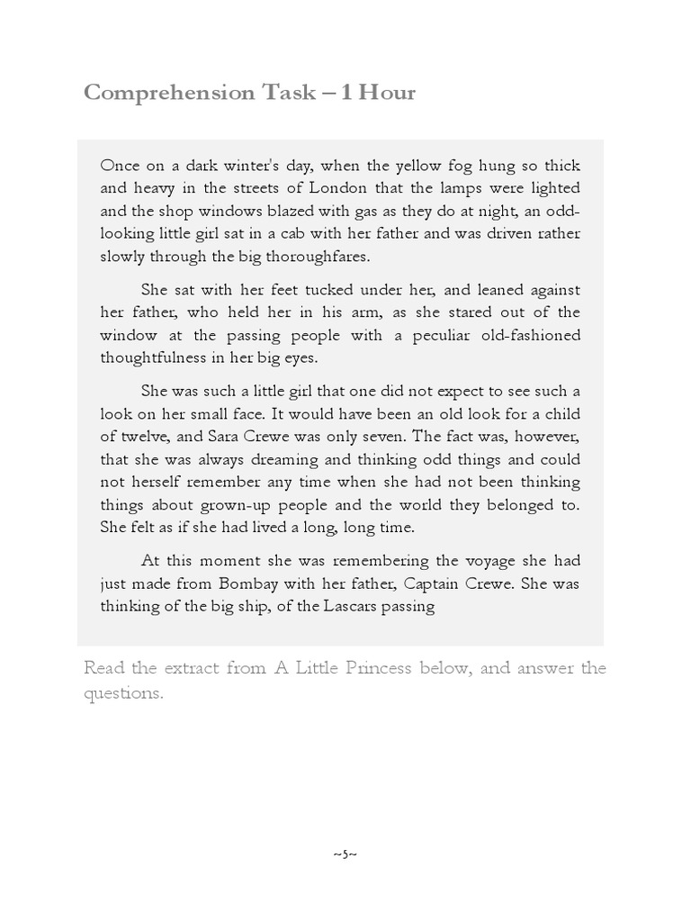 "A Little Princess" Comprehension Task | PDF | A Little Princess