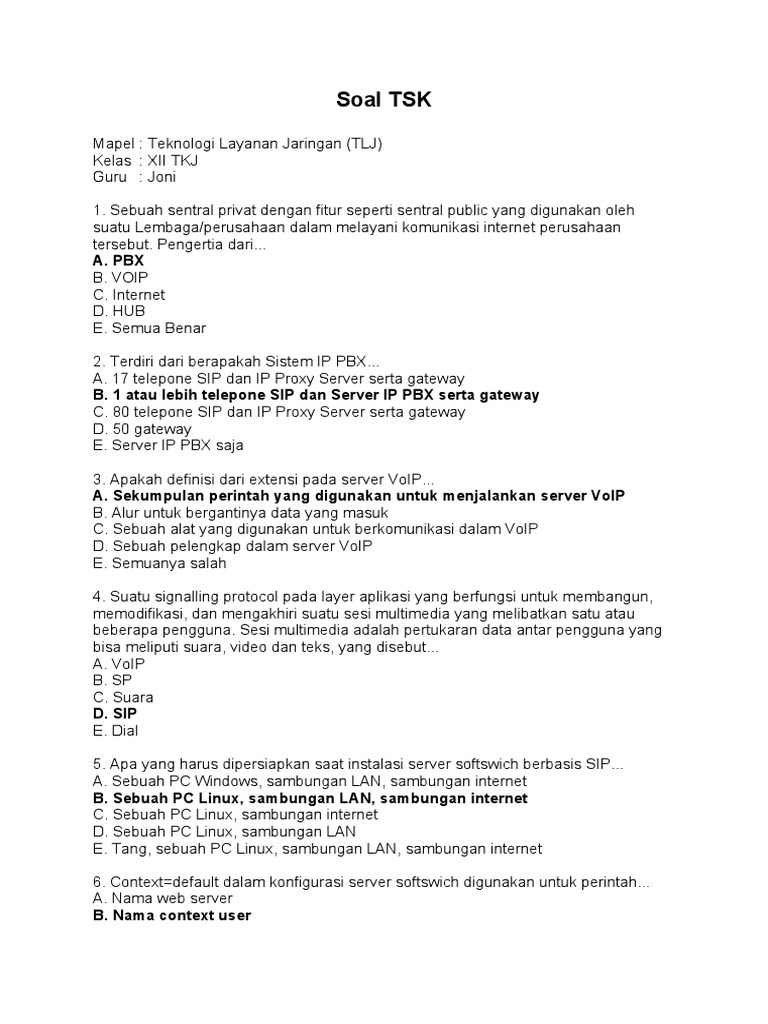 Soal TSK TLJ 12-TKJ | PDF