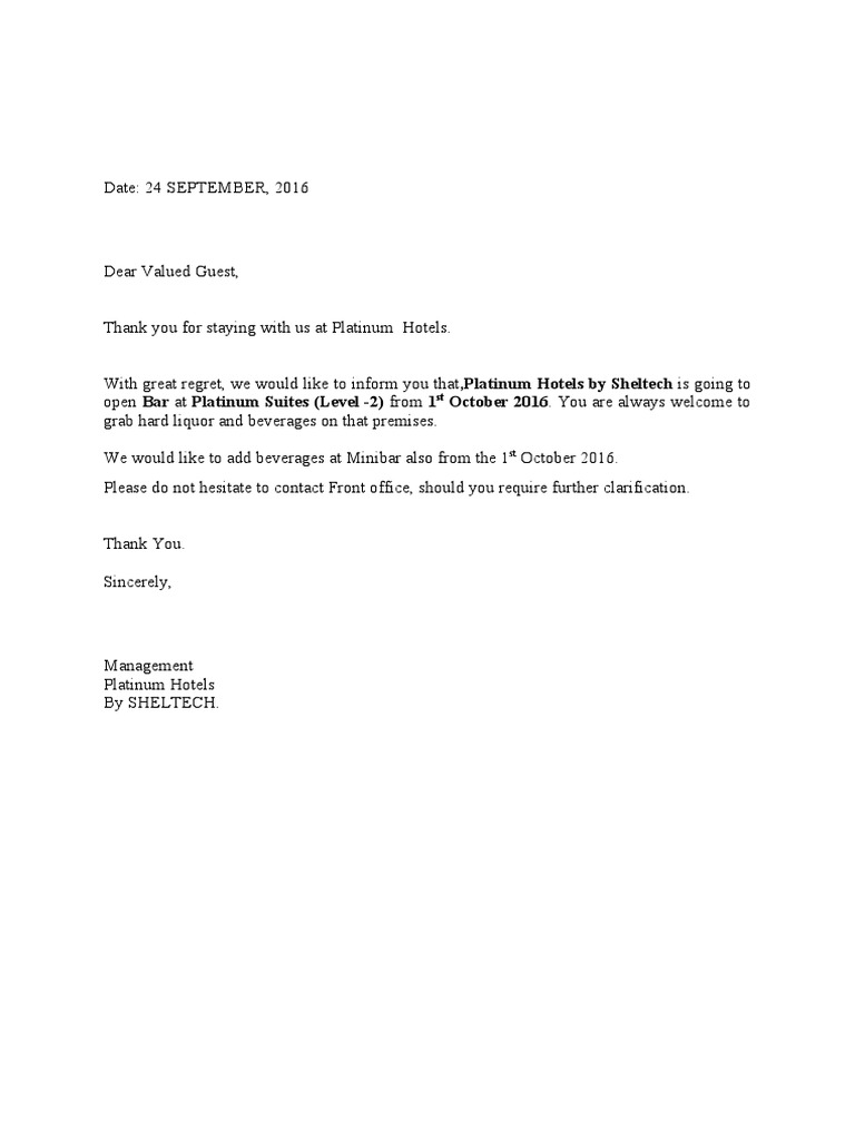 Bar Opening Letter | PDF | Cooking, Food & Wine