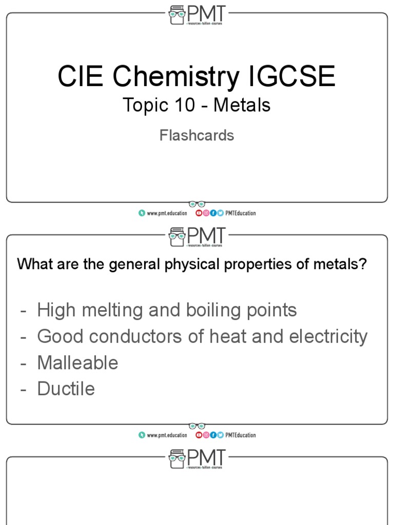 Flashcards Topic 10 Metals CIE Chemistry IGCSE | PDF | Oxide | Aluminium