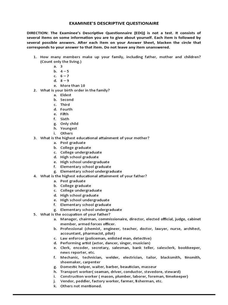 Family Background and Educational Profile Questionnaire | PDF ...