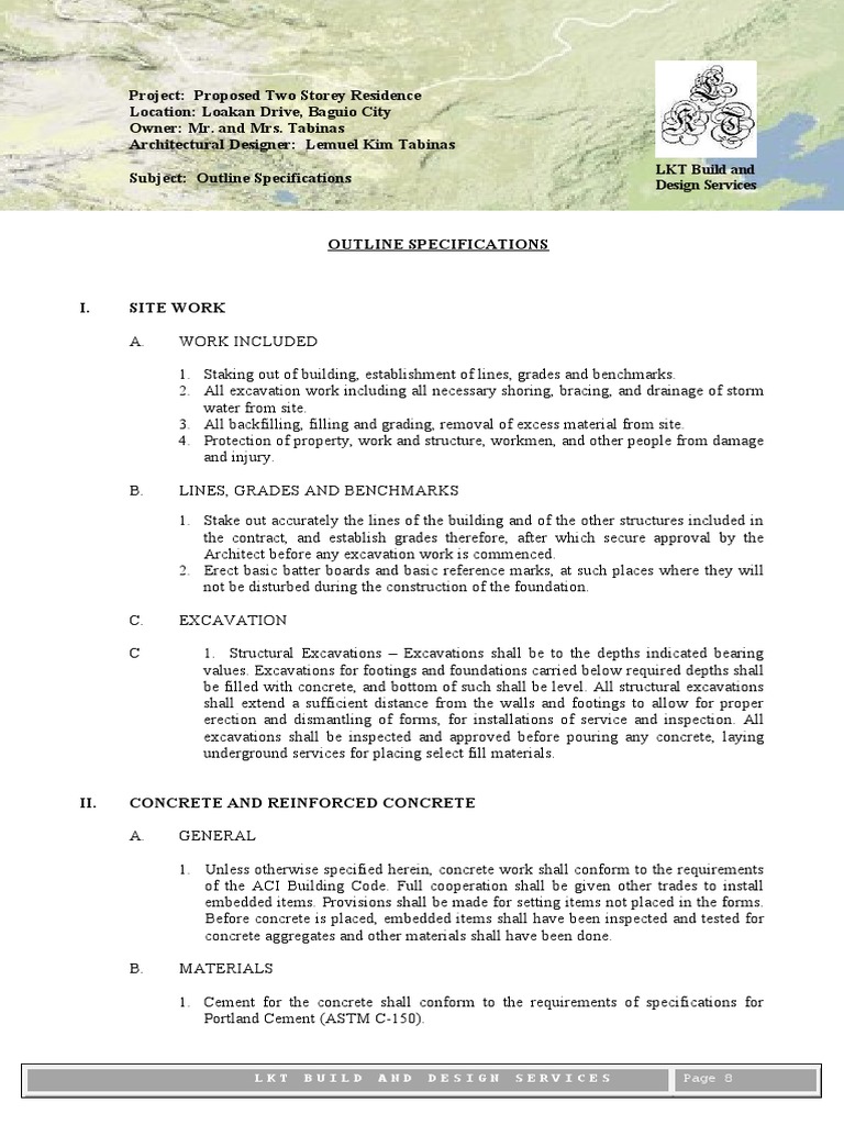 Proposed Outline Specifications for a Two Storey Residence in Baguio ...
