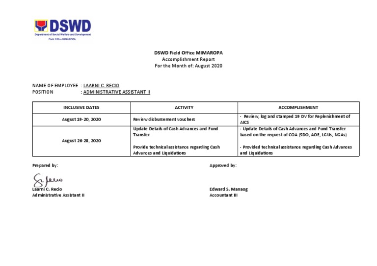 Accomplishment Report Template | PDF