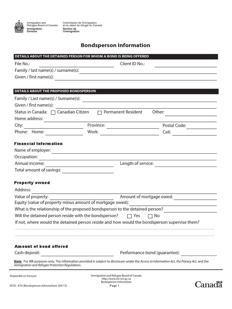 Bondsperson Details for Detained Individual | PDF