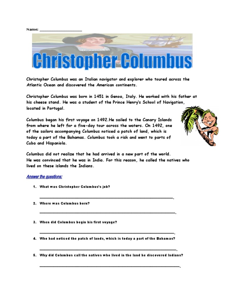 Answer The Questions:: Name | PDF | Voyages Of Christopher Columbus ...