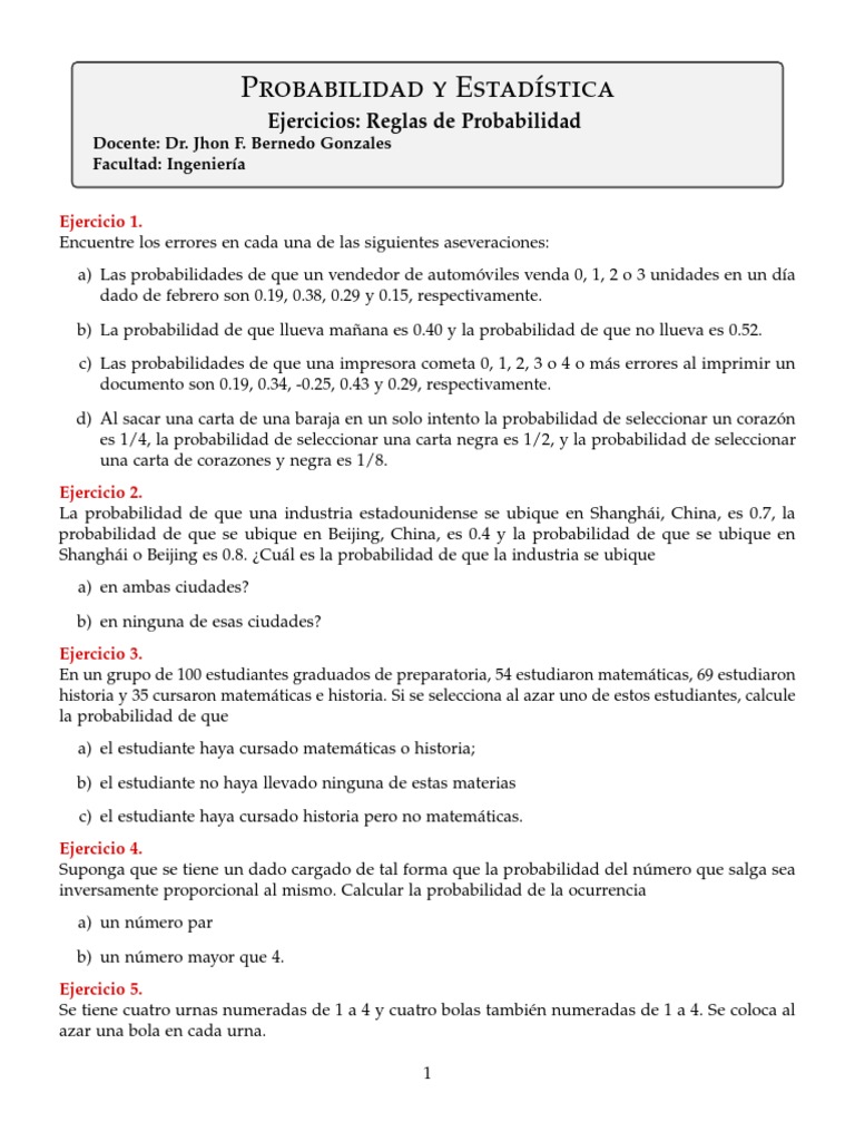 Prob1 Ejercicios Prob Clasica | PDF | Probabilidad | Probabilidades y estadísticas