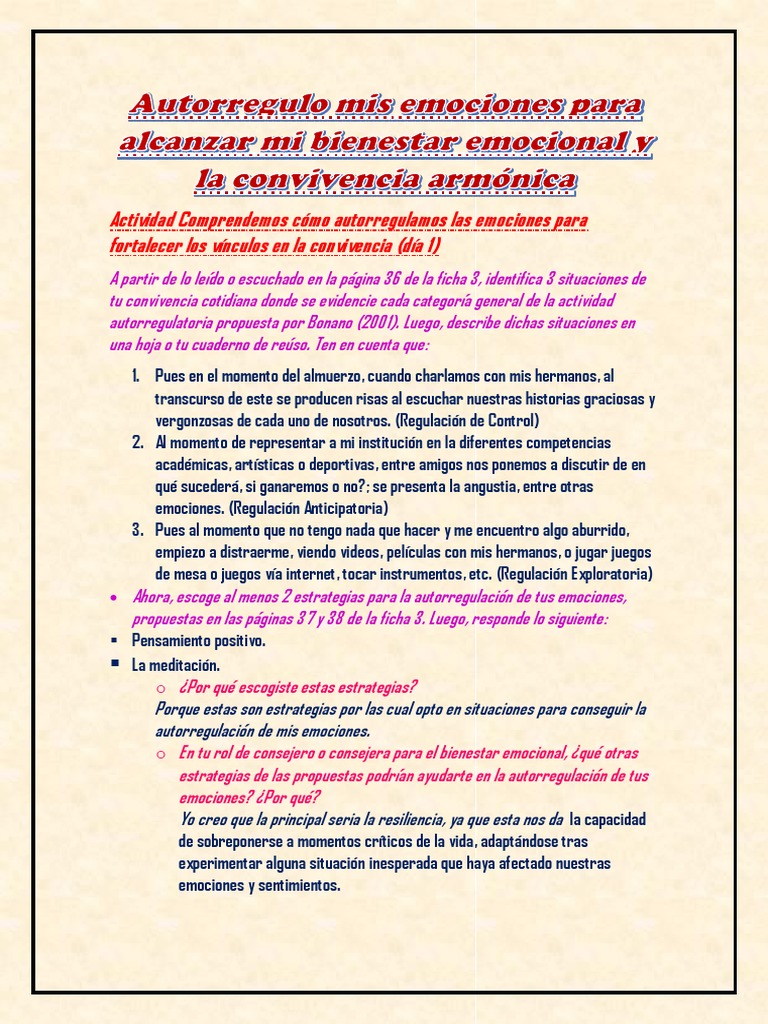 Autorregulo Mis Emociones Para Alcanzar Mi Bienestar Emocional Y La