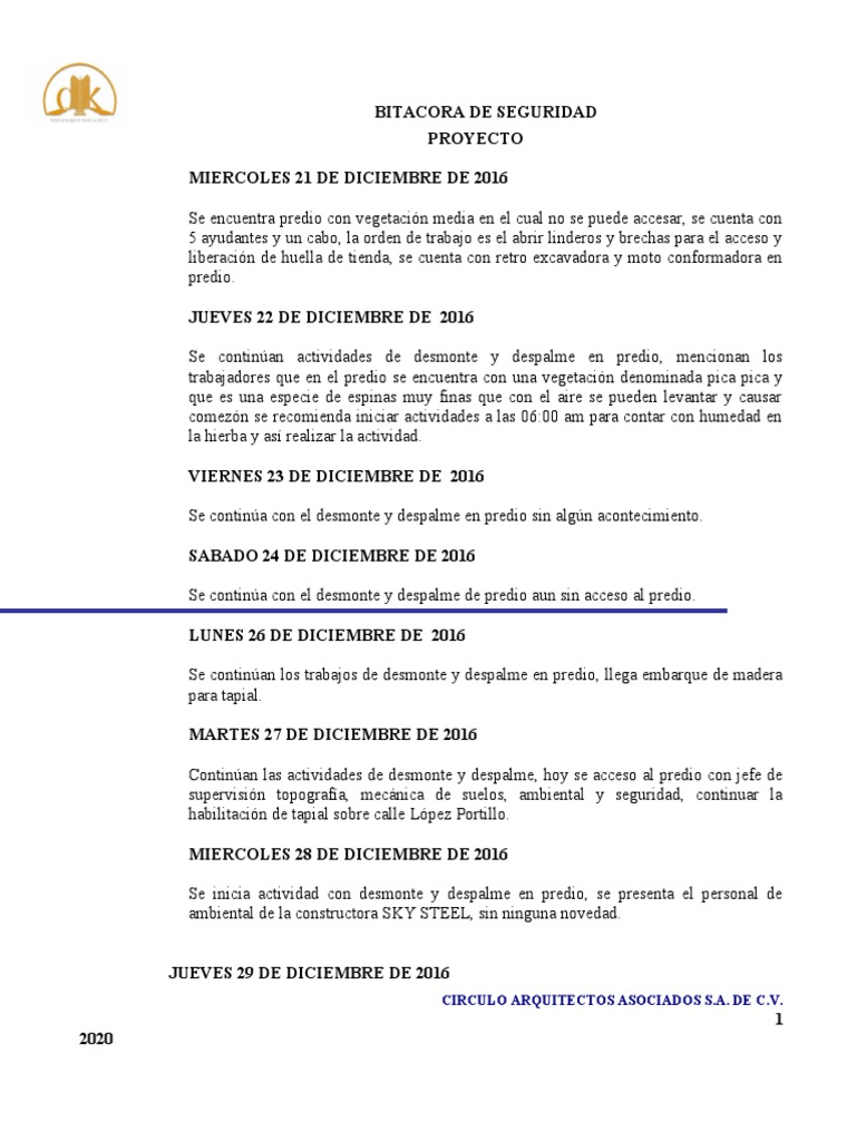 Bitacora de Seguridad | PDF | Tanques | Residuos