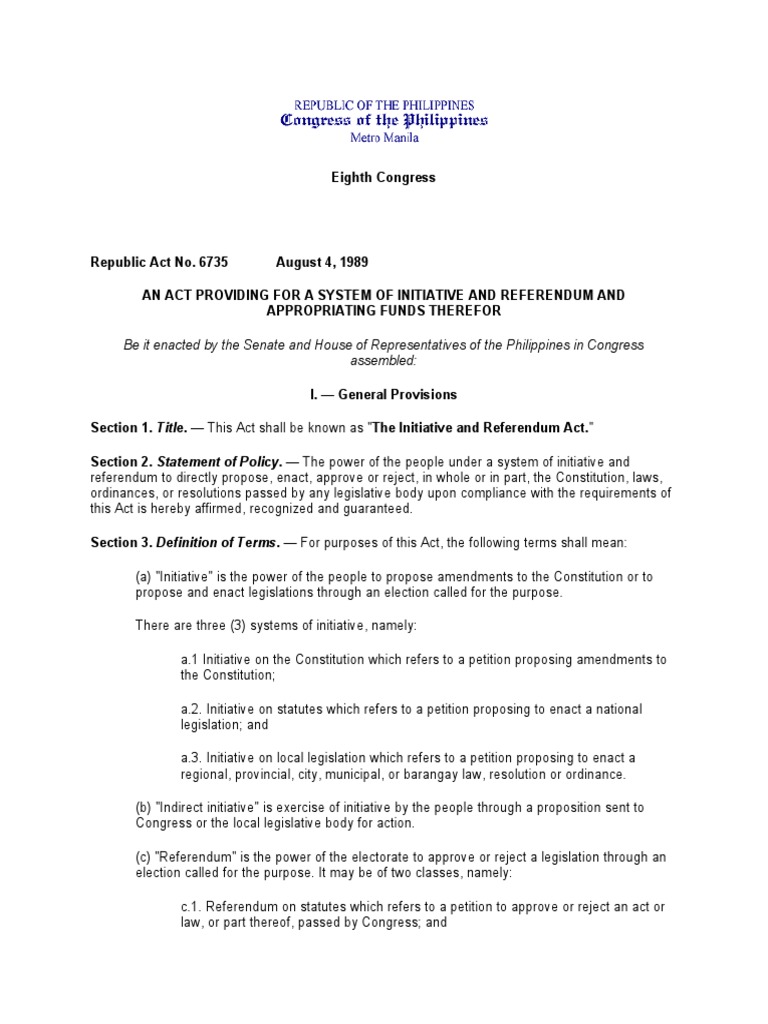 Ra 6735 | PDF | Initiative | Bill (Law)