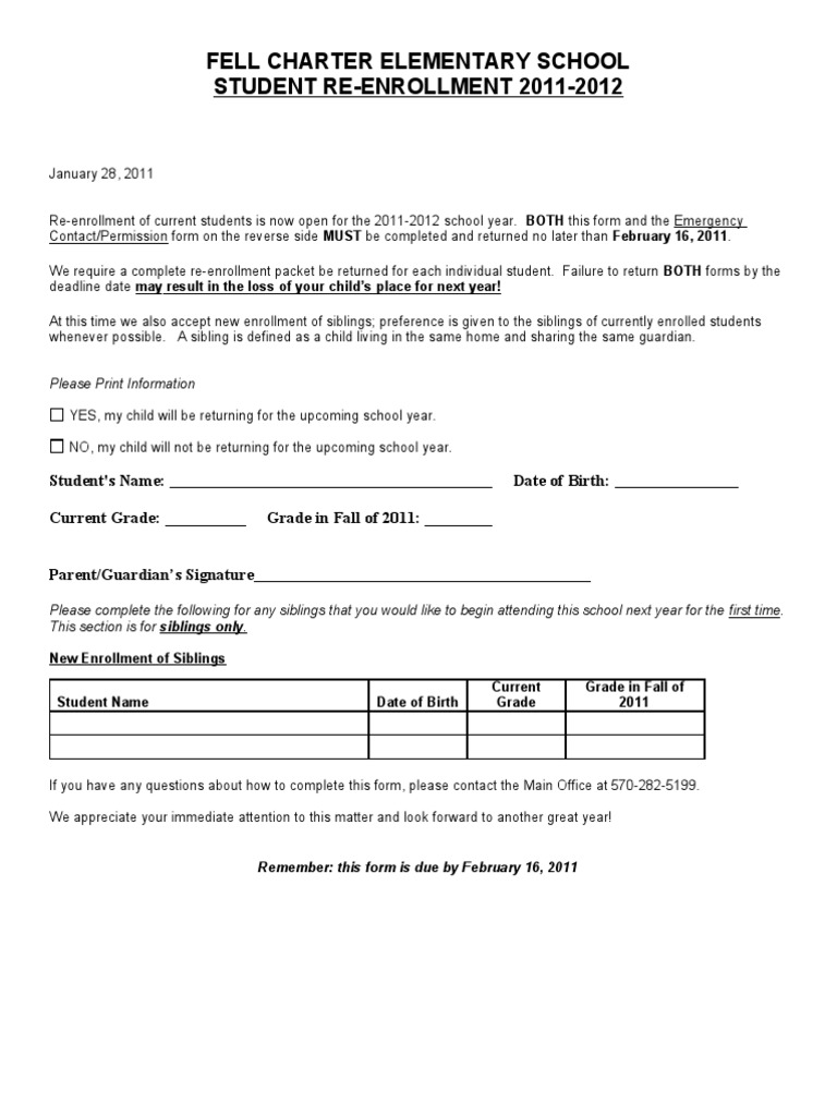 Fell Charter School Re-enrollment 2011-2012 | PDF | Legal Guardian ...