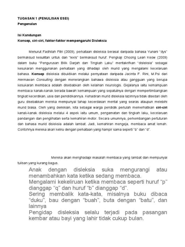 Esei Disleksia, Disgrafia Dan Diskalkulia Word | PDF | Seni & Disiplin Bahasa