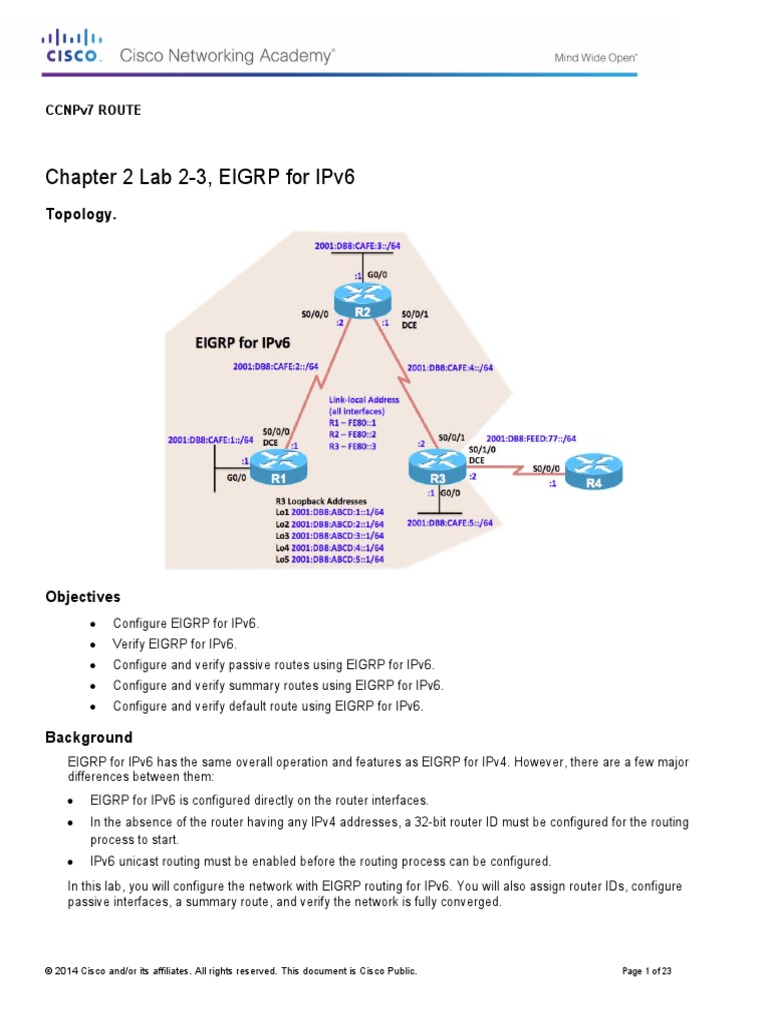 Chapter 2 Lab 2-3, Eigrp For Ipv6: Topology | PDF | I Pv6 | Routing