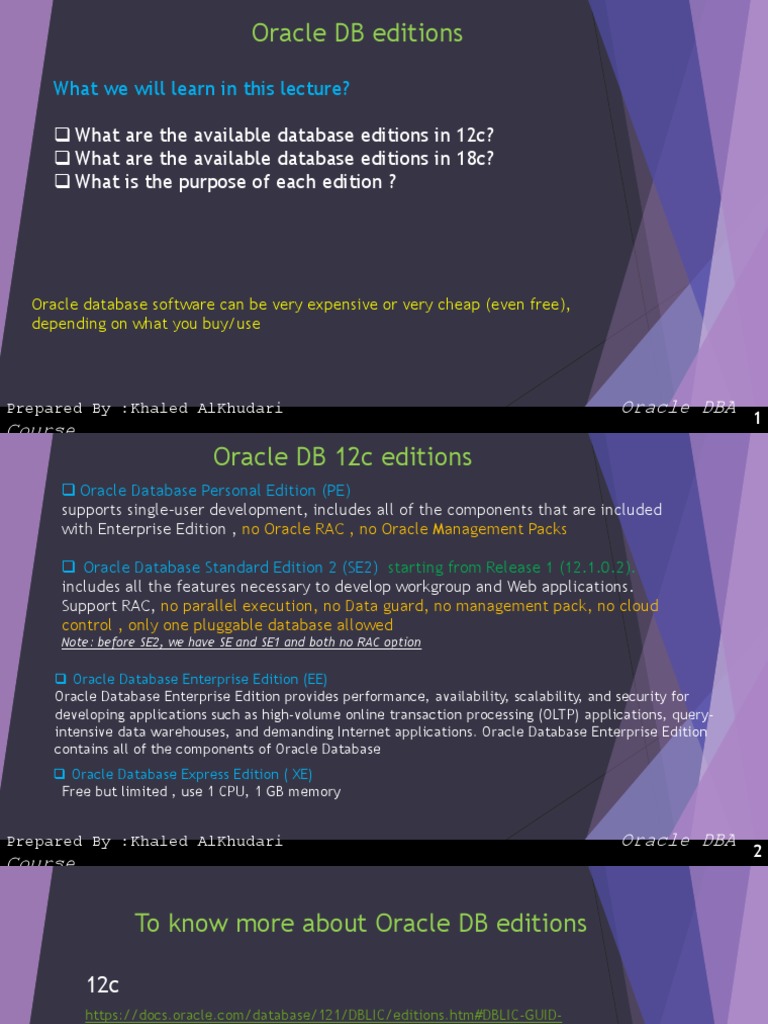 Oracle DB Editions: What We Will Learn in This Lecture? | PDF ...
