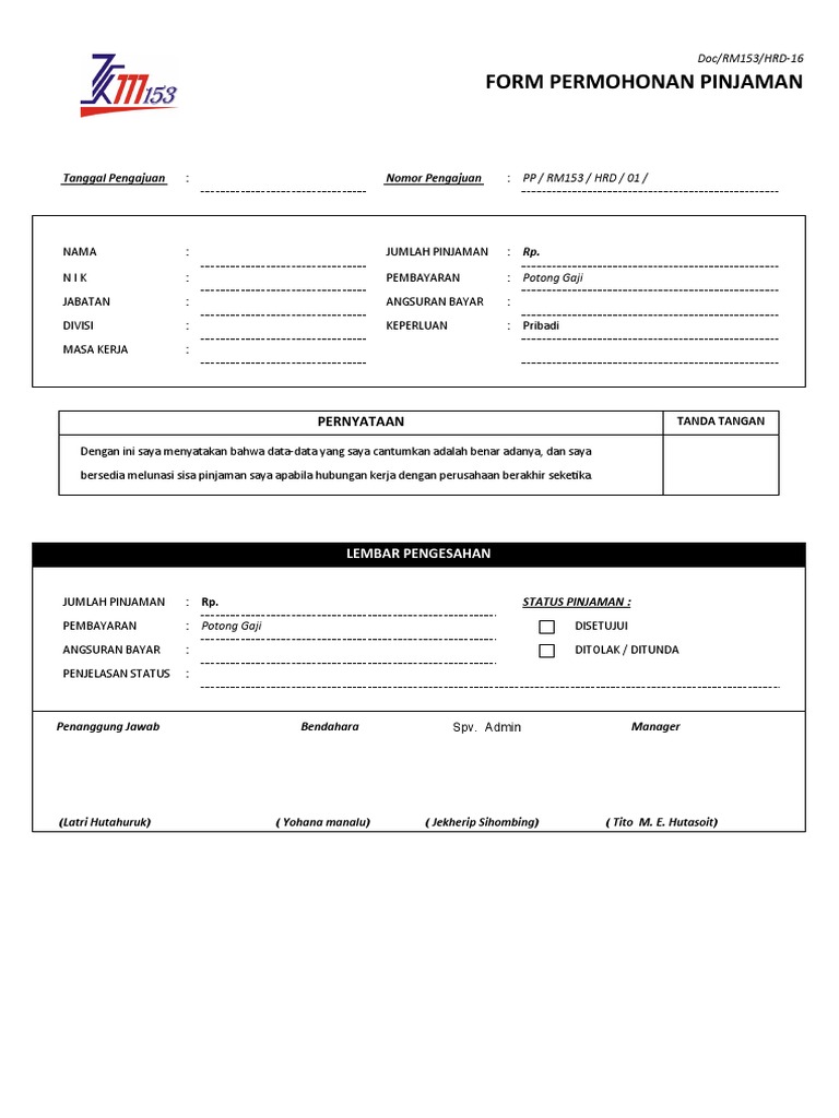 Form Pinjaman Karyawan | PDF