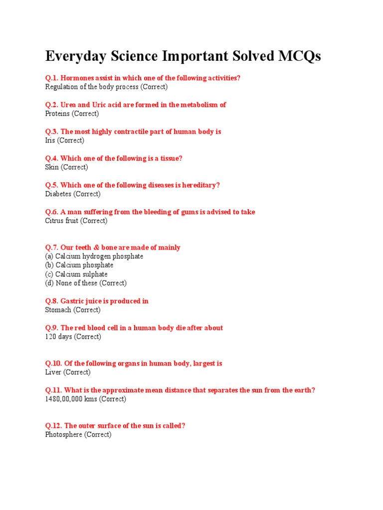 Everyday Science Important Solved MCQs | PDF | Sun | Planets