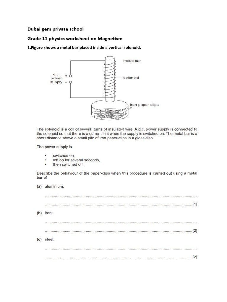 Magnetism WORKSHEET Q | PDF