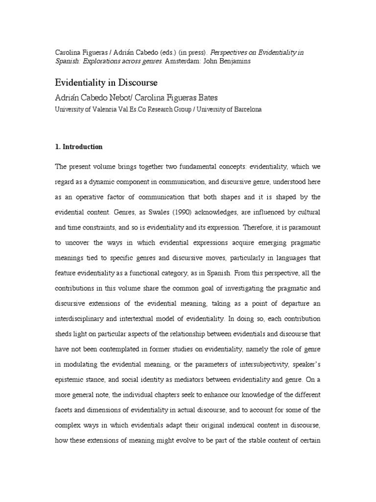 Evidentiality In Discourse PDF PDF Discourse Linguistics