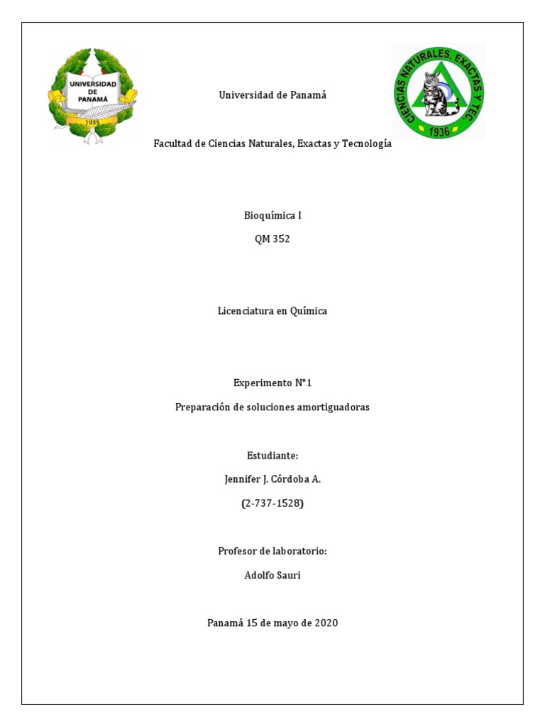 Informe de Bioquimica N 1 | PDF | Ph | Solución tampón