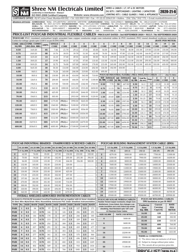 Price-List Polycab Industrial Flexible Cables: Leadership in ...