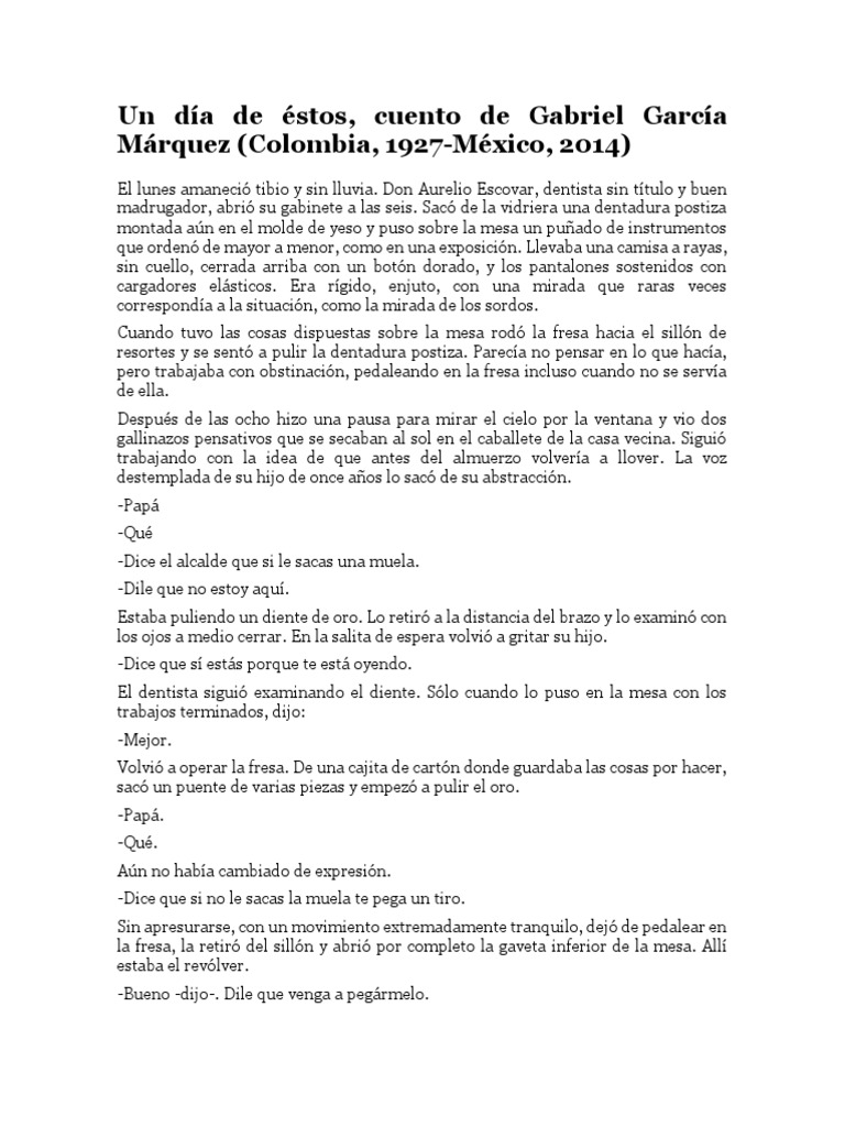 Un Día de Éstos - Gabriel García Marquez | PDF | Naturaleza