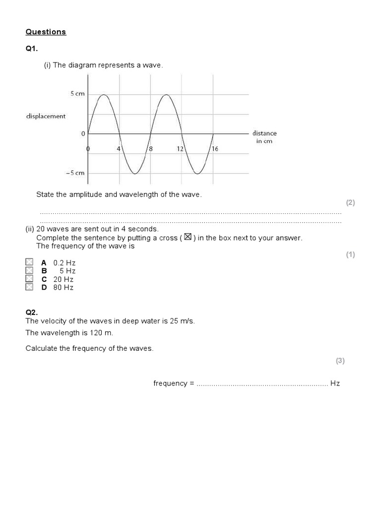 Wave Questions Pdf Wavelength Waves