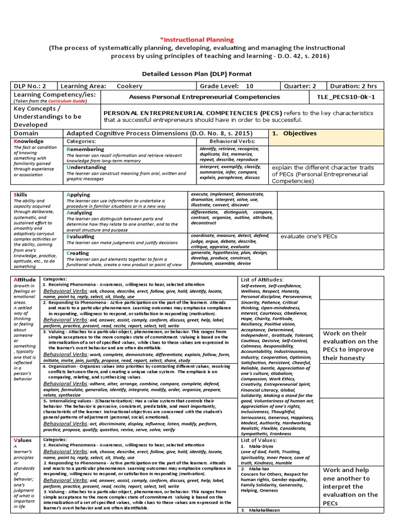 Detailed Lesson Plan (DLP) Format: Instructional Planning | PDF | Value (Ethics) | Educational ...