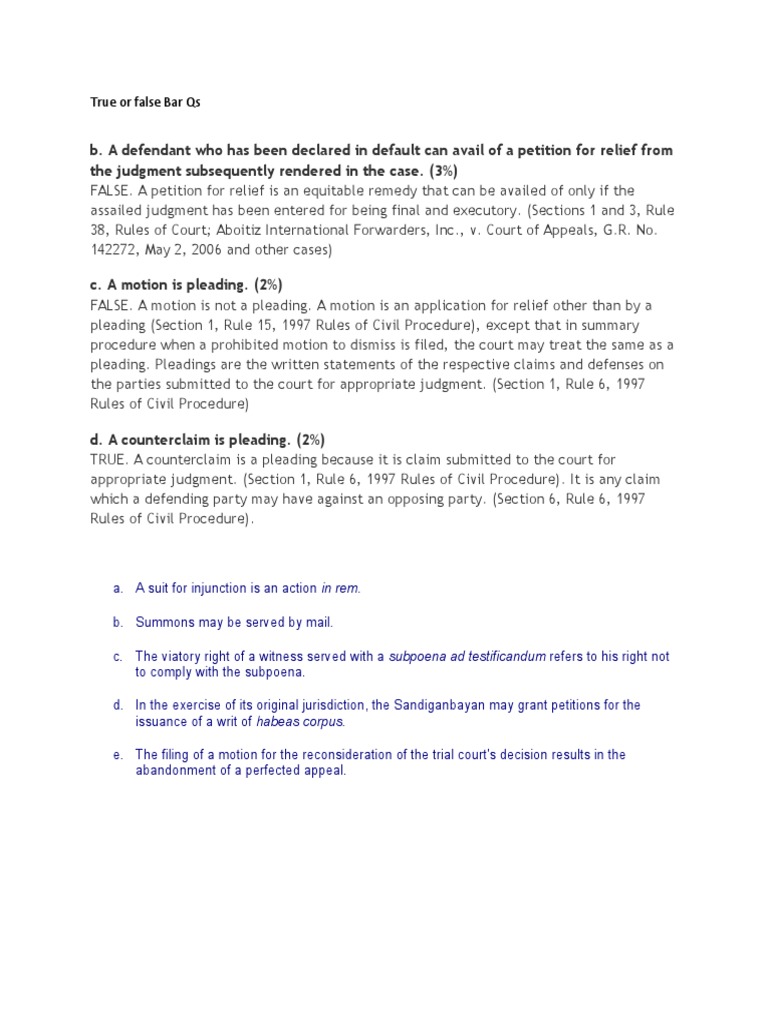 True or False Bar Qs | PDF