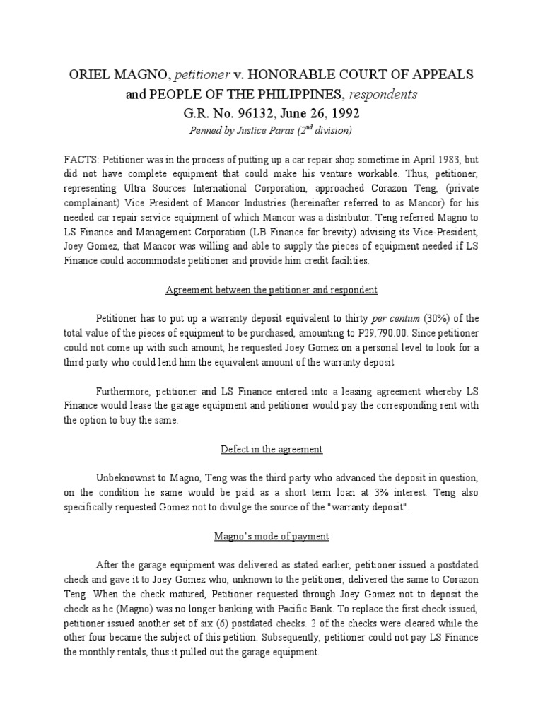 Oriel Magno, Petitioner V. Honorable Court of Appeals and PEOPLE OF THE ...