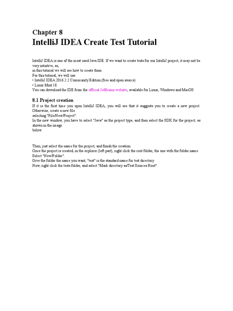 Intellij Idea Create Test Tutorial: 8.1 Project Creation | PDF