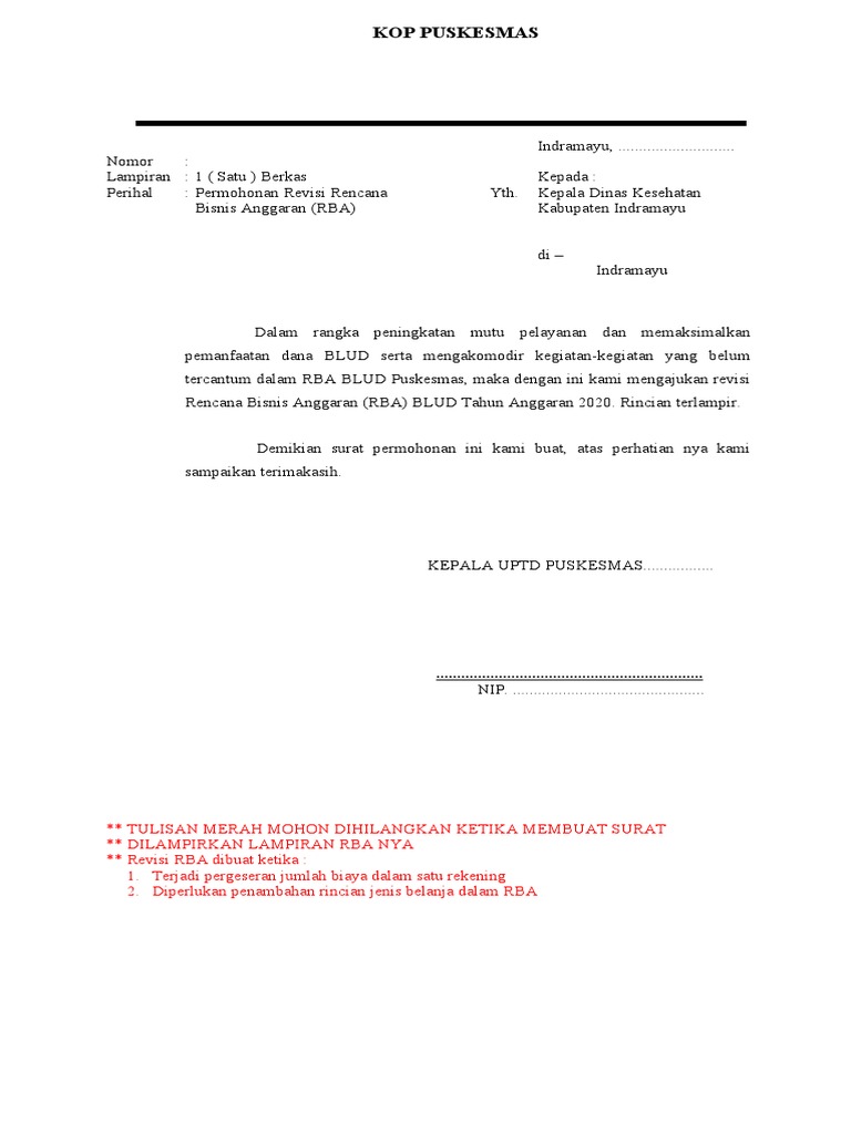 Surat Usulan Revisi RBA | PDF