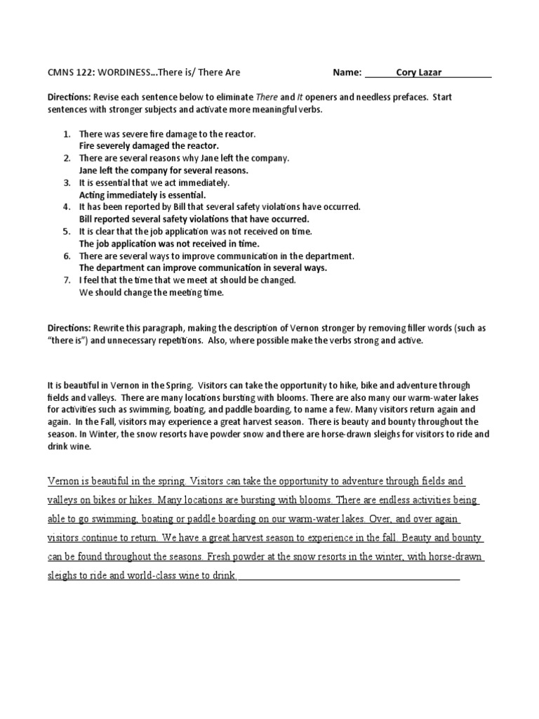 Cory Lazar 071 - There Is There Are and Vernon Paragraph | PDF