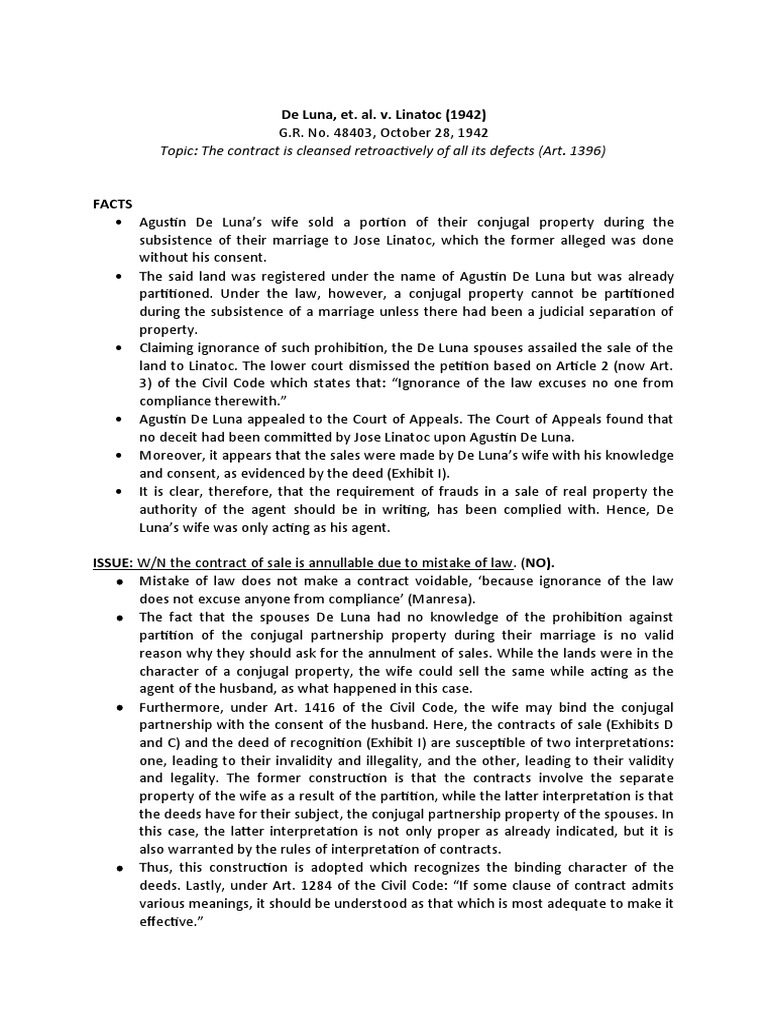 De Luna v. Linatoc | PDF | Wife | Husband
