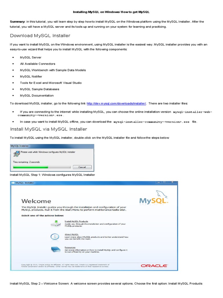 Mysql Installer: Installing Mysql On Windows/ How To Get Mysql | PDF ...
