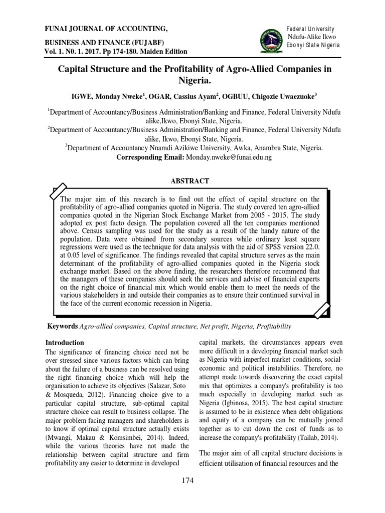Corporate Tax Structure and Performance of Listed Agricultural Firms in Nigeria | PDF | Capital ...