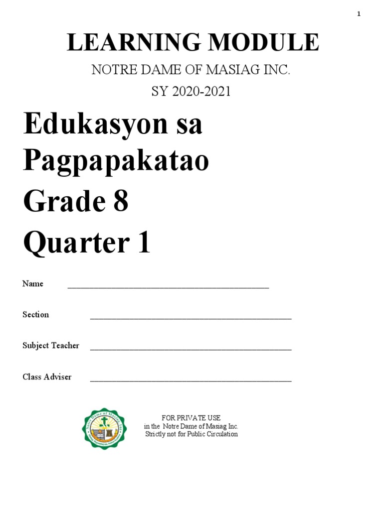 Edukasyon Sa Pagpapakatao Grade 8 Quarter 1: Learning Module | PDF ...