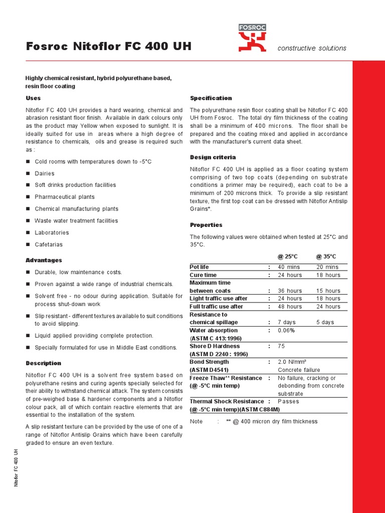 Fosroc Nitoflor FC 400 UH: Constructive Solutions | PDF | Concrete ...