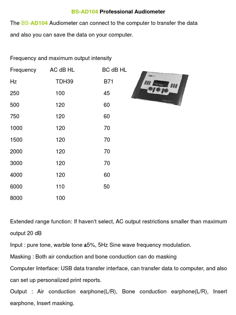 BS-AD104 Audiometer - Bisen Medical | PDF