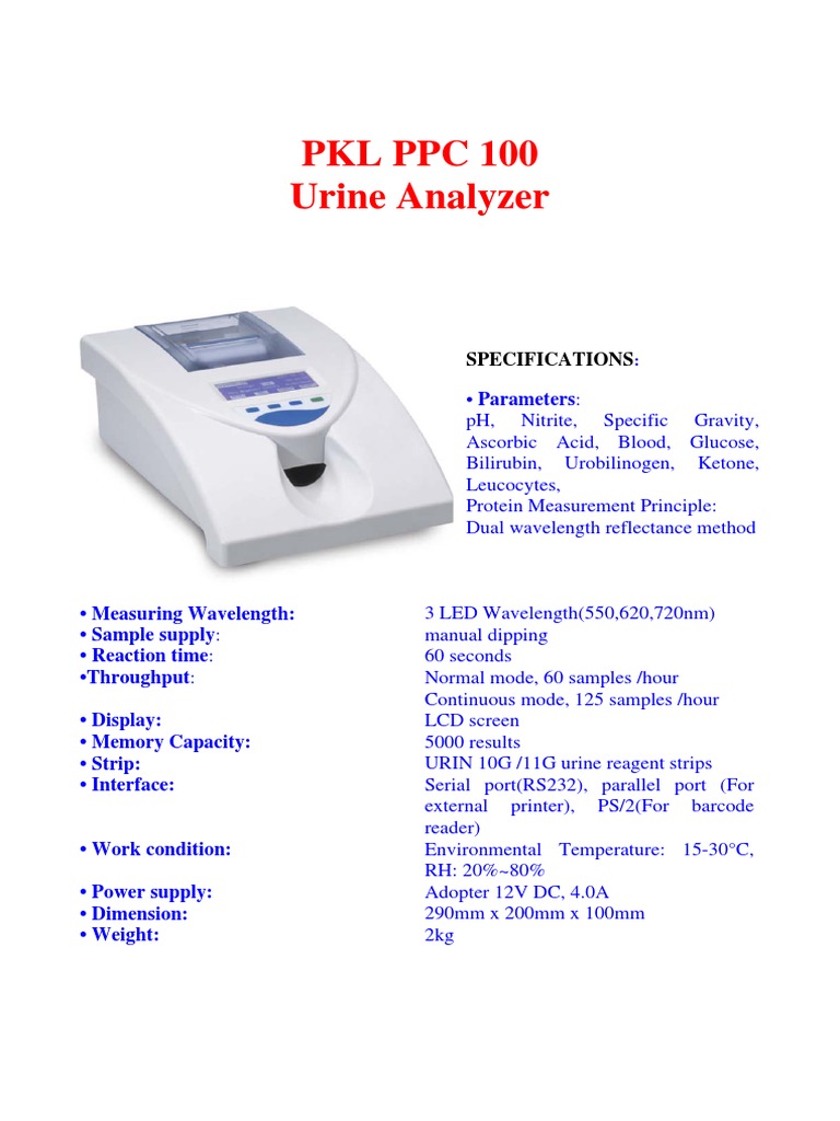PKL PPC 100 Urine Analyzer: Specifications | PDF
