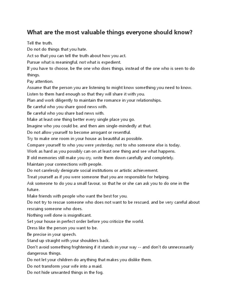 What Are The Most Valuable Things Everyone Should Know | PDF