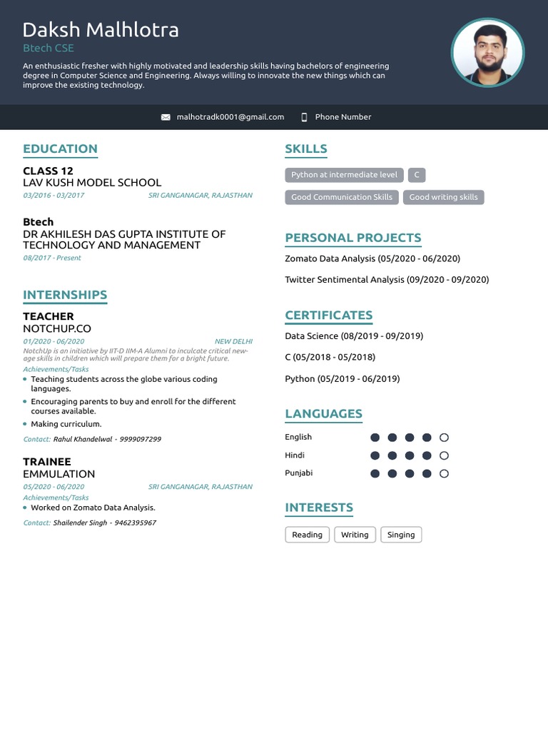 Daksh Malhlotra: Education Skills | PDF