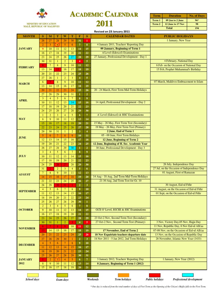 Academic Calendar 2011 Revised | PDF | Academic Term | Qualifications